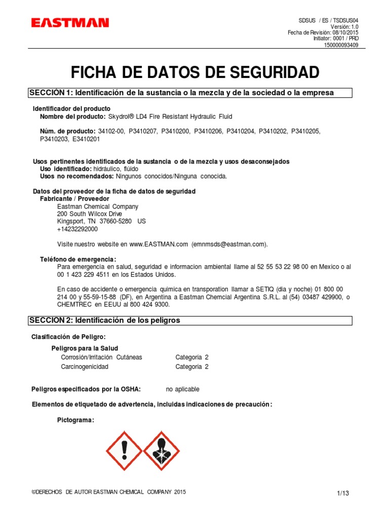 Skydrol LD4 SDS | PDF | Agua | Residuos