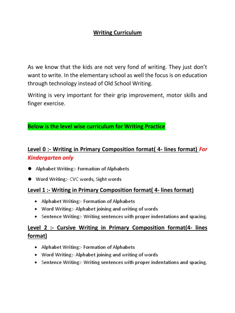 Writing Curriculum | PDF