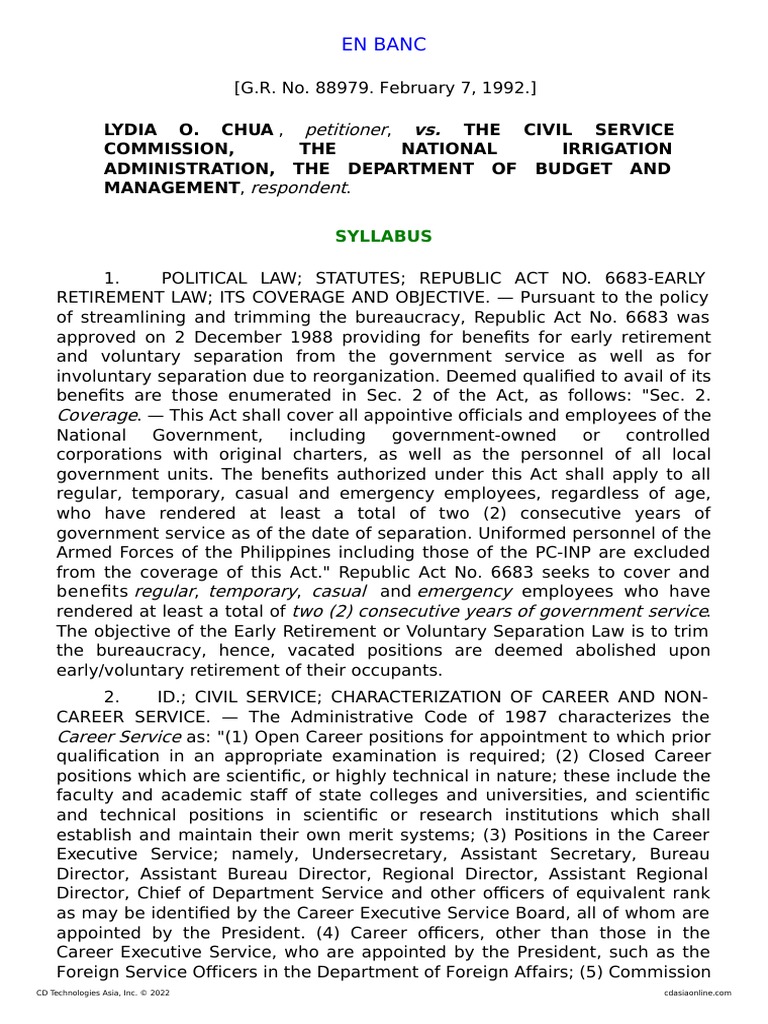Chua v. Civil Service Commission | PDF | Employment | Statutory ...