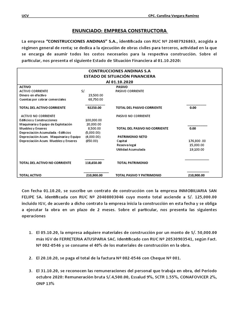 Caso Práctico Empresa Constructora Por Desarrollar - c1 | PDF | Activo fijo | Depreciación