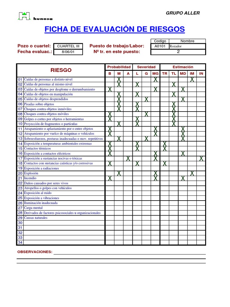 Ficha de Evaluación de Riesgos | PDF
