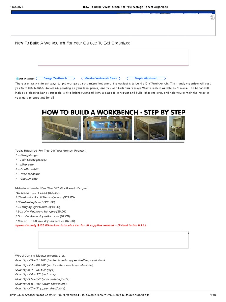 How To Build A Workbench For Your Garage To Get Organized | PDF