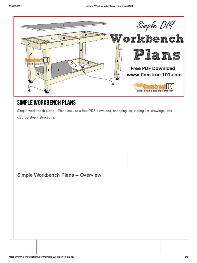 Simple Workbench Plans - Construct101 | PDF | Crafts | Wood