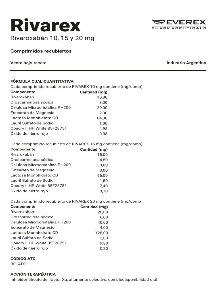 RIVAREX Prospecto Digital | PDF | Farmacocinética | Medicamentos con receta