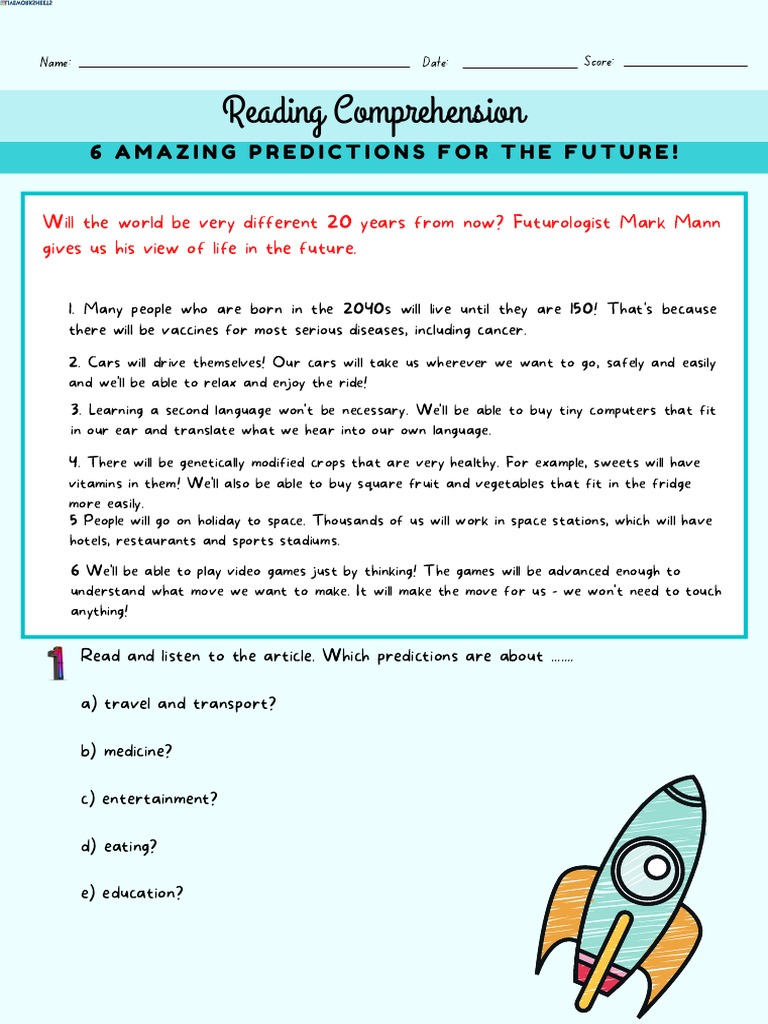 Reading Comprehension: 6 Amazing Predictions For The Future! | PDF
