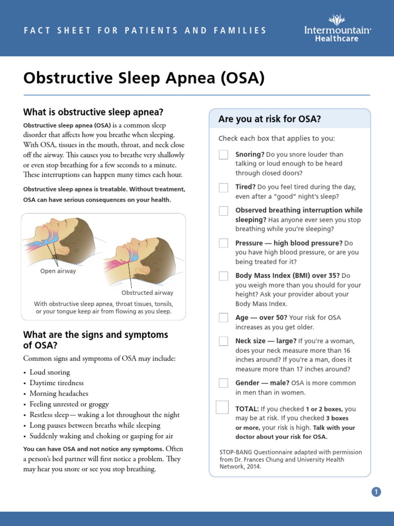OSA Obstructive Sleep Apnea Fact Sheet | PDF | Sleep Apnea | Animal ...