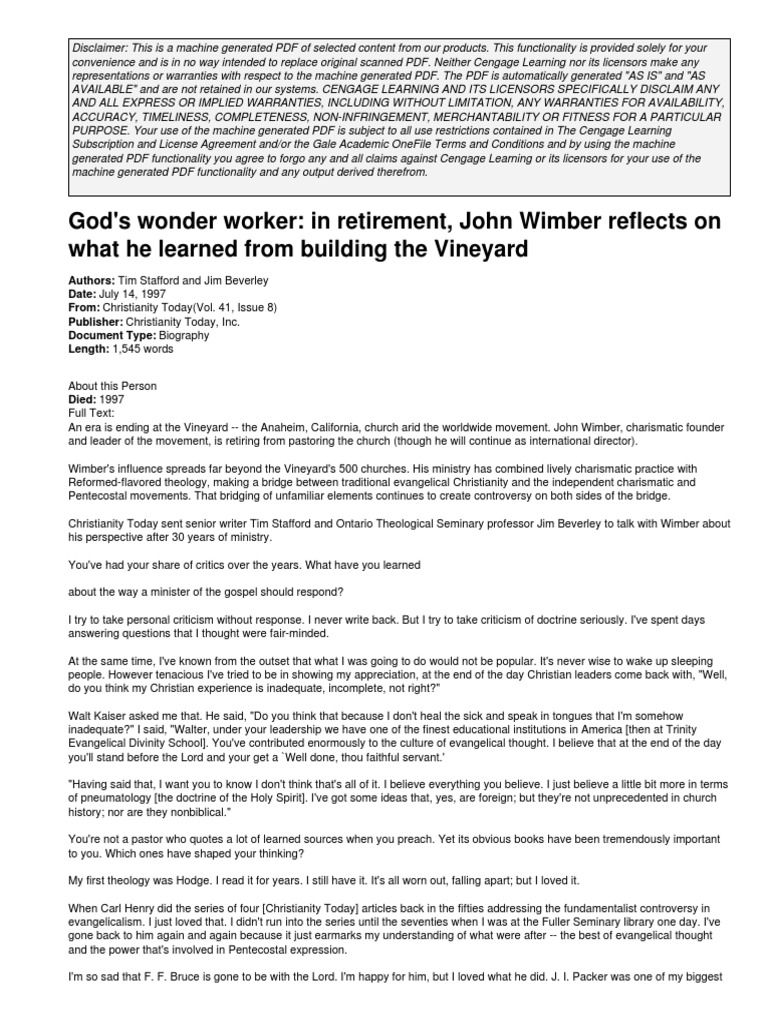 John Wimber Interview | PDF | Evangelicalism | Pentecostalism