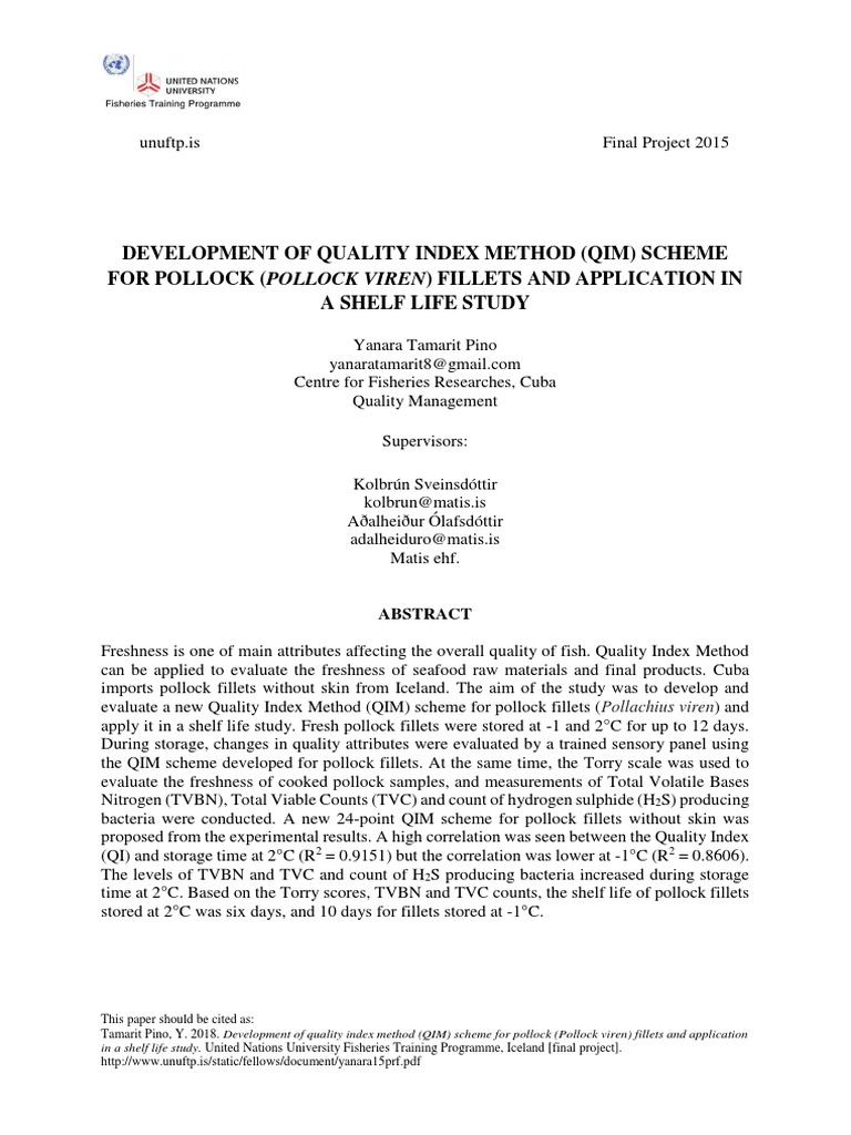QIM Scheme for Pollock Fillets Study | PDF | Decomposition | Taste