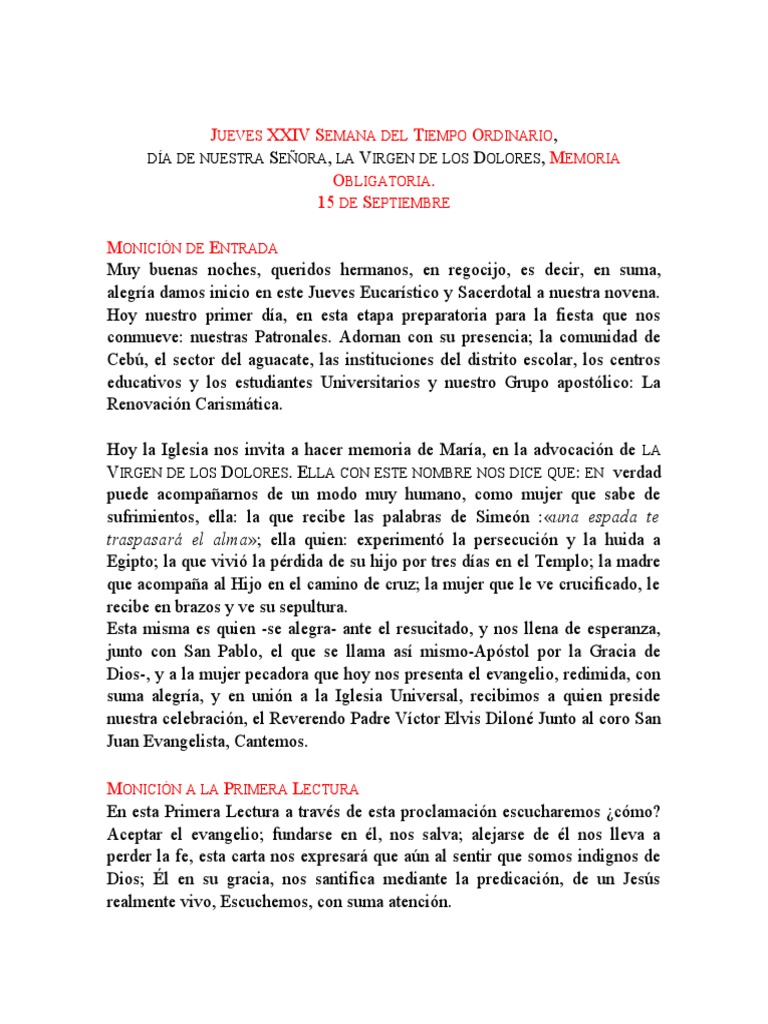 Moniciones Patronales | PDF | eucaristía | Misa (liturgia)