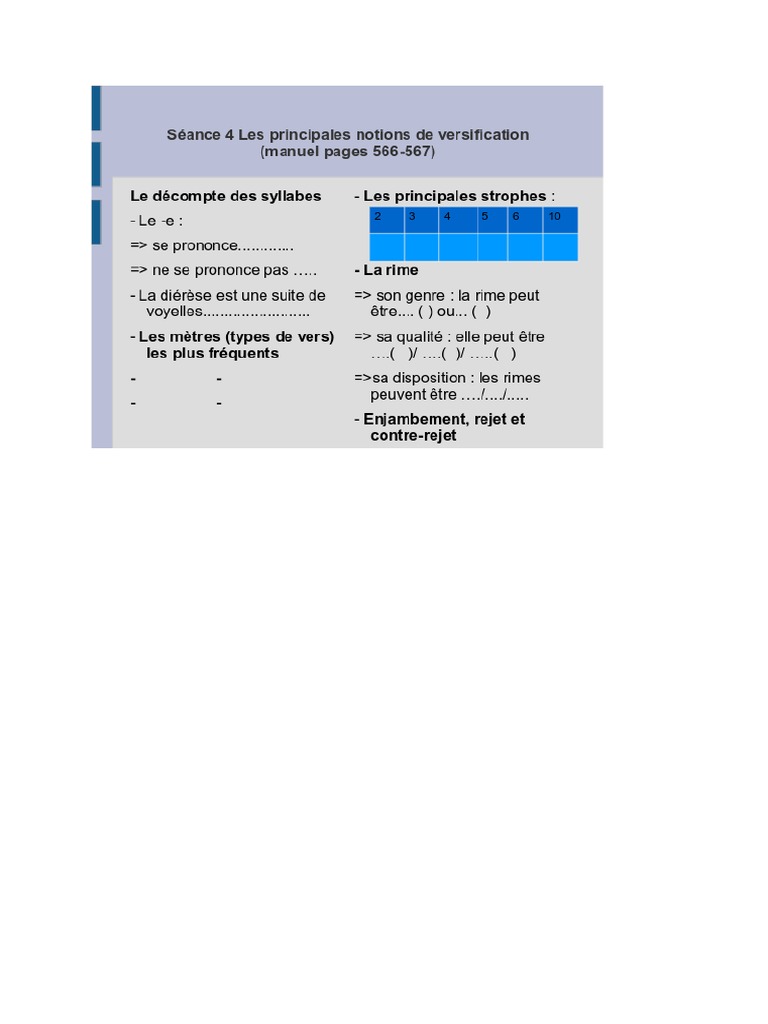 Diapo Séance 5 Versification | PDF