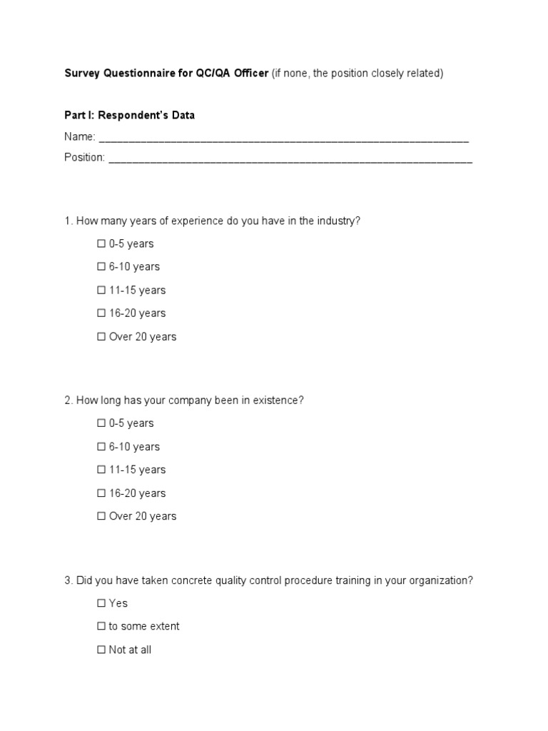 Survey Questionnaire | PDF | Concrete | Construction Aggregate
