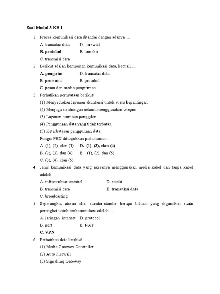 Soal Dan Jawaban Pilihan Ganda Modul 3 TKJ | PDF