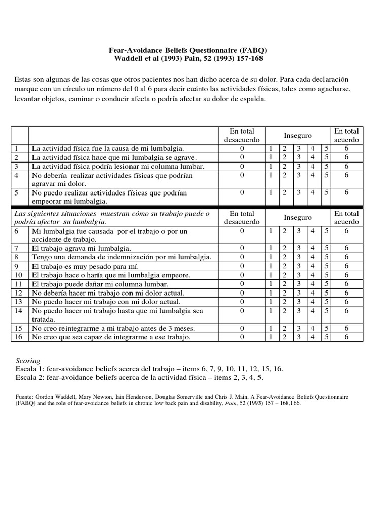 FABQ | PDF | Dolor lumbar | Enfermedades y trastornos
