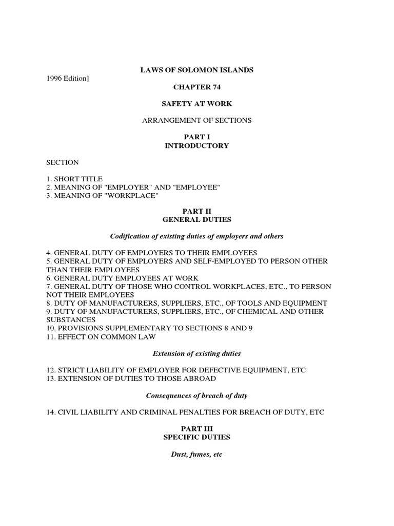 Safety at Work Act - 1996 Edition - PACLII | Download Free PDF | Legal ...