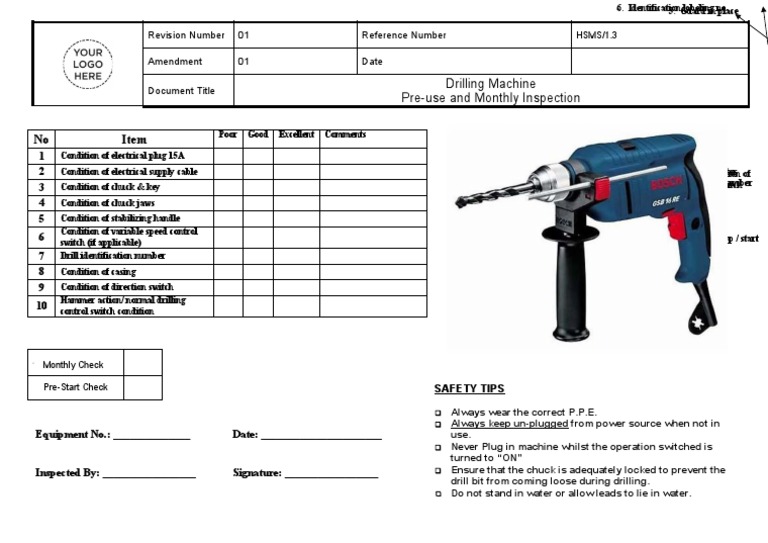 Drilling Machine Inspection Checklist | PDF | Drill | Mechanical ...