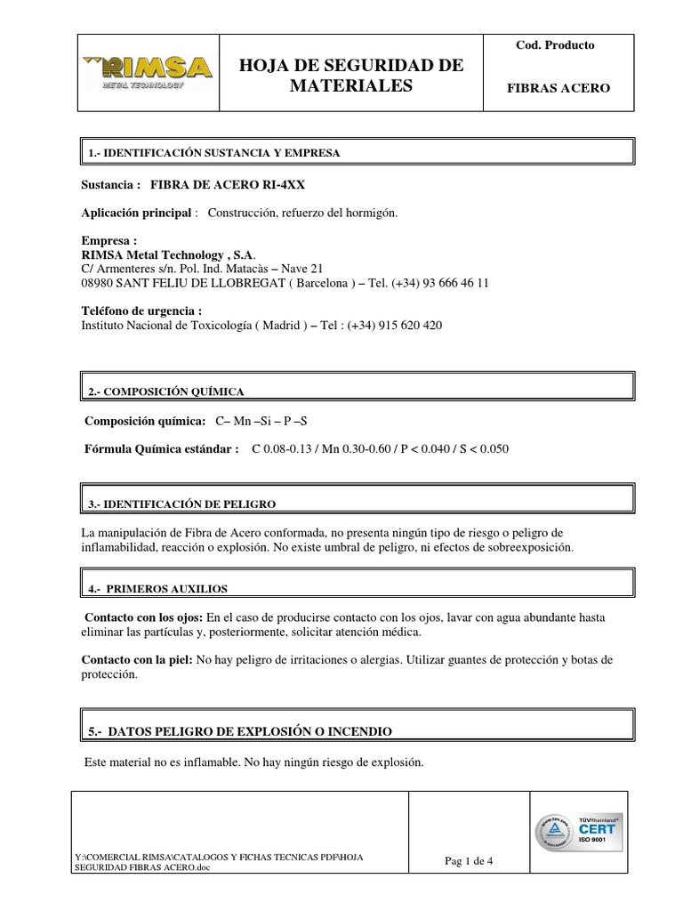 Fibras de Acero Rimsa | PDF | Agua | Acero