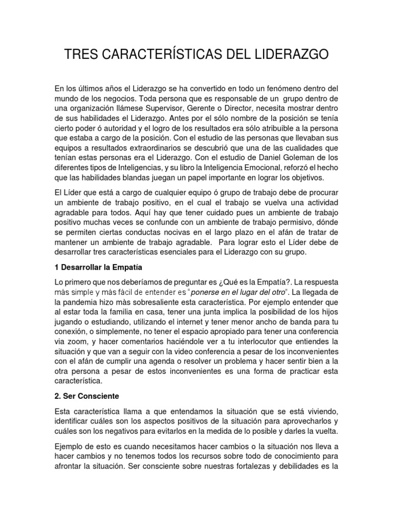 Tres Características Del Liderazgo | PDF | Liderazgo | Las emociones