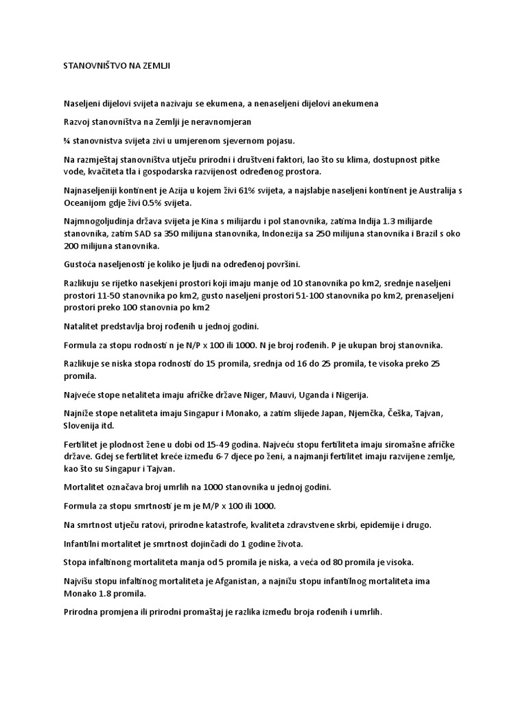 Stanovništvo Na Zemlji | PDF