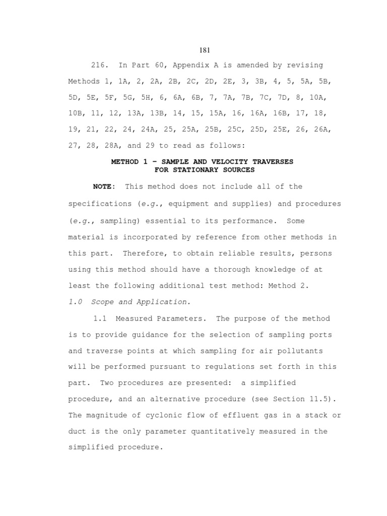 Method 1 - Sample and Velocity Traverses For Stationary Sources | PDF ...