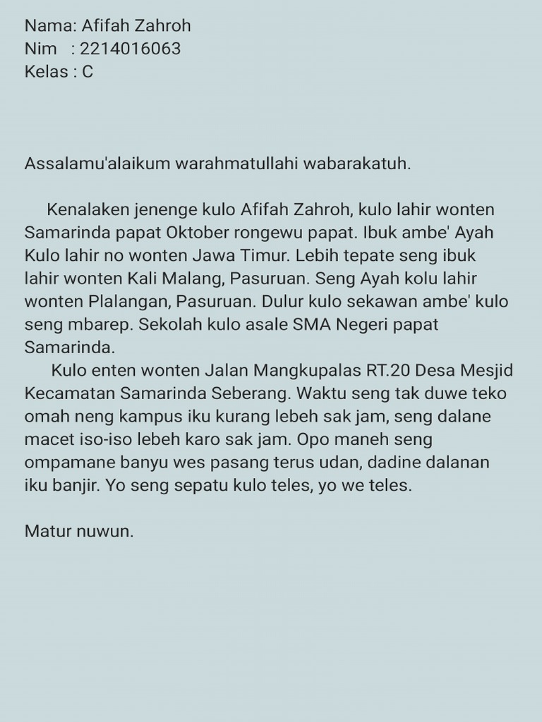 Tugas Bahasa Daerah (Perkenalan Dan Pengalaman) - 220810 - 212530 | PDF