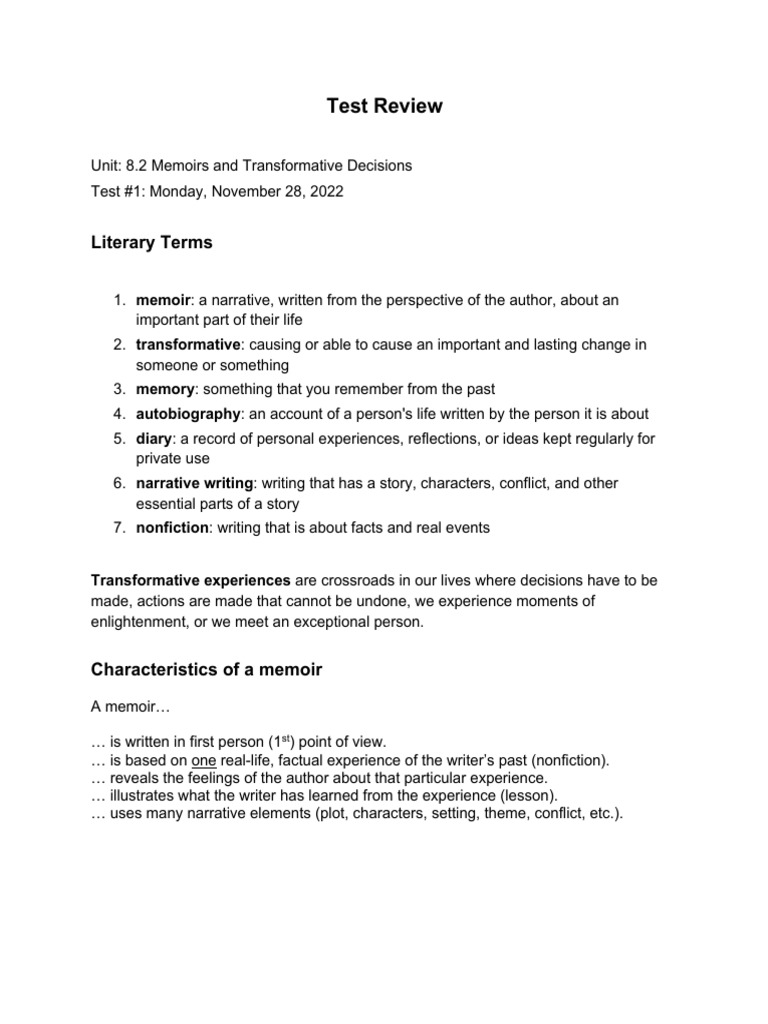 Unit 8.2 - TEST REVIEW | PDF | Plot (Narrative) | Narrative