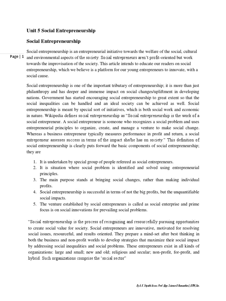 Unit5 Social Entrepreneurship | PDF | Entrepreneurship | Social Entrepreneurship
