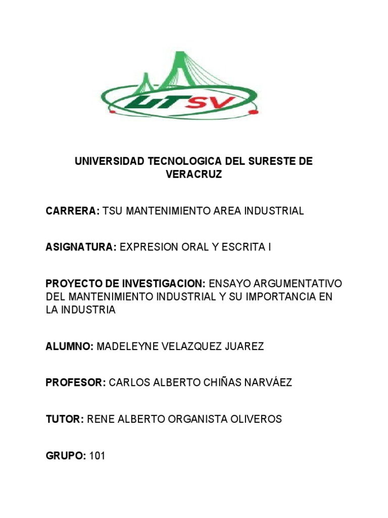 Ensayo Proyecto Expresion Oral Mtto Industrial | PDF | Ingeniería de confiabilidad | Software