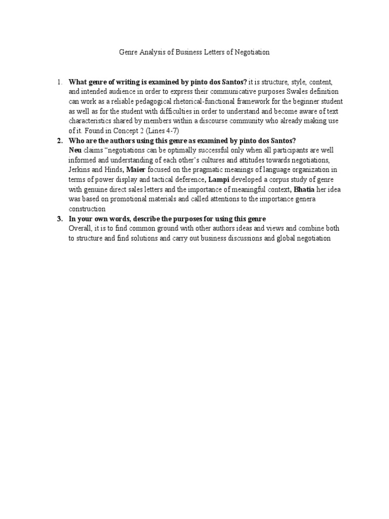 Genere Analysis of Business Letters of Negotiation | PDF