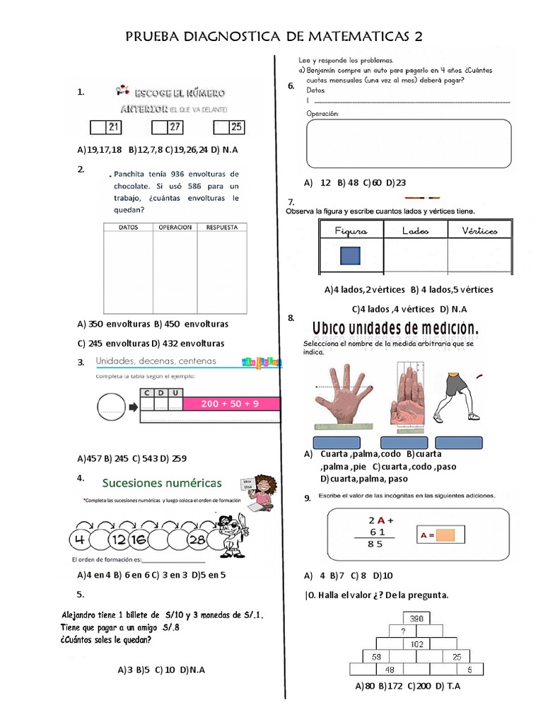 Prueba Diagnostica de Matematica | PDF