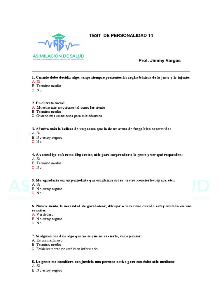 Test de Personalidad: 14 Preguntas Clave | PDF