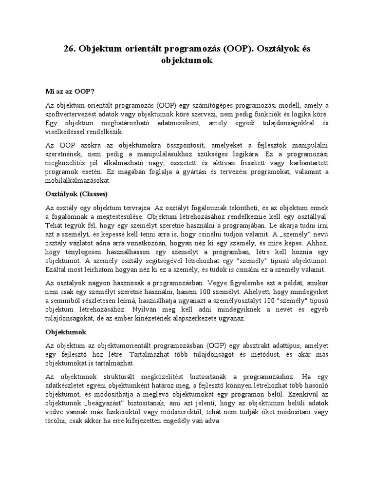 Objektum Orientált Programozás (OOP) - Osztályok És Objektumok | PDF