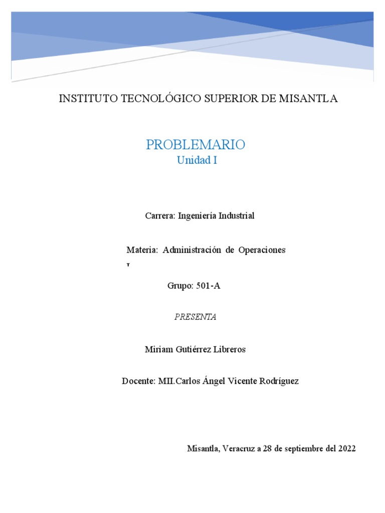 U1 Problemario | PDF | Producción y fabricación | Negocios económicos
