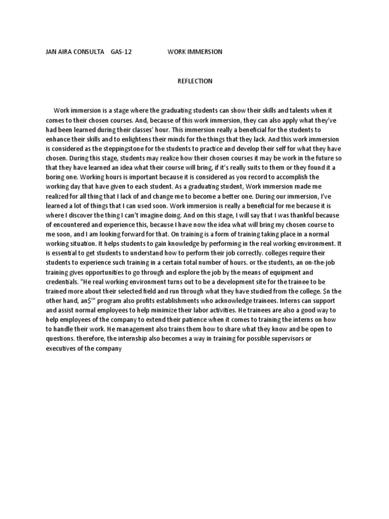 Work Immersion - Reflection | PDF