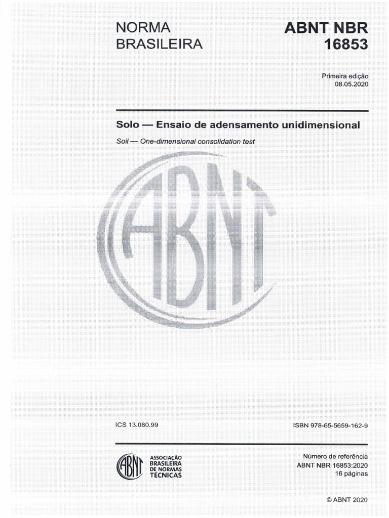 ABNT NBR 16853-2020 - Solo - Ensaio de Adensamento Unidimensional | PDF
