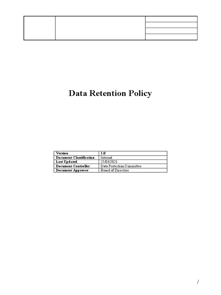 Data Retention and Disposal Policy for XYZ Company | PDF | Money ...