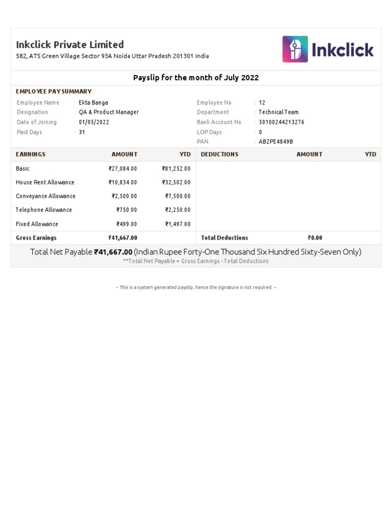 Payslip Ekta Banga 12 1659119400000 | PDF