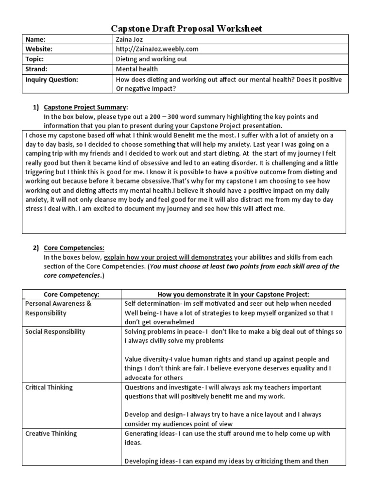 CLC 12 - Capstone Draft Proposal Worksheet | PDF | Identity (Social ...