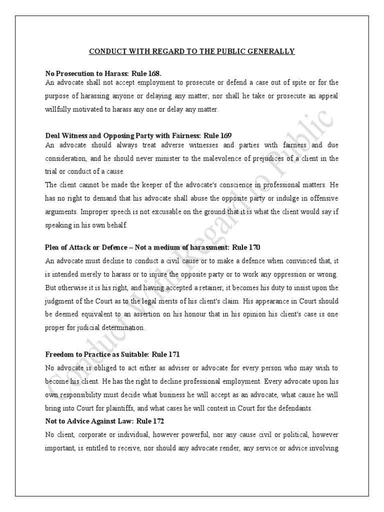 Rule 168 175B Conduct With Regard To General Public | PDF | Advocate ...