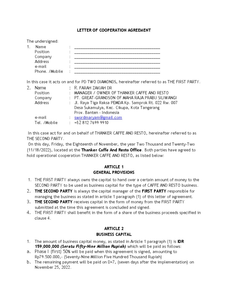 Business Cooperation Agreement Template | PDF | Business | Business Law