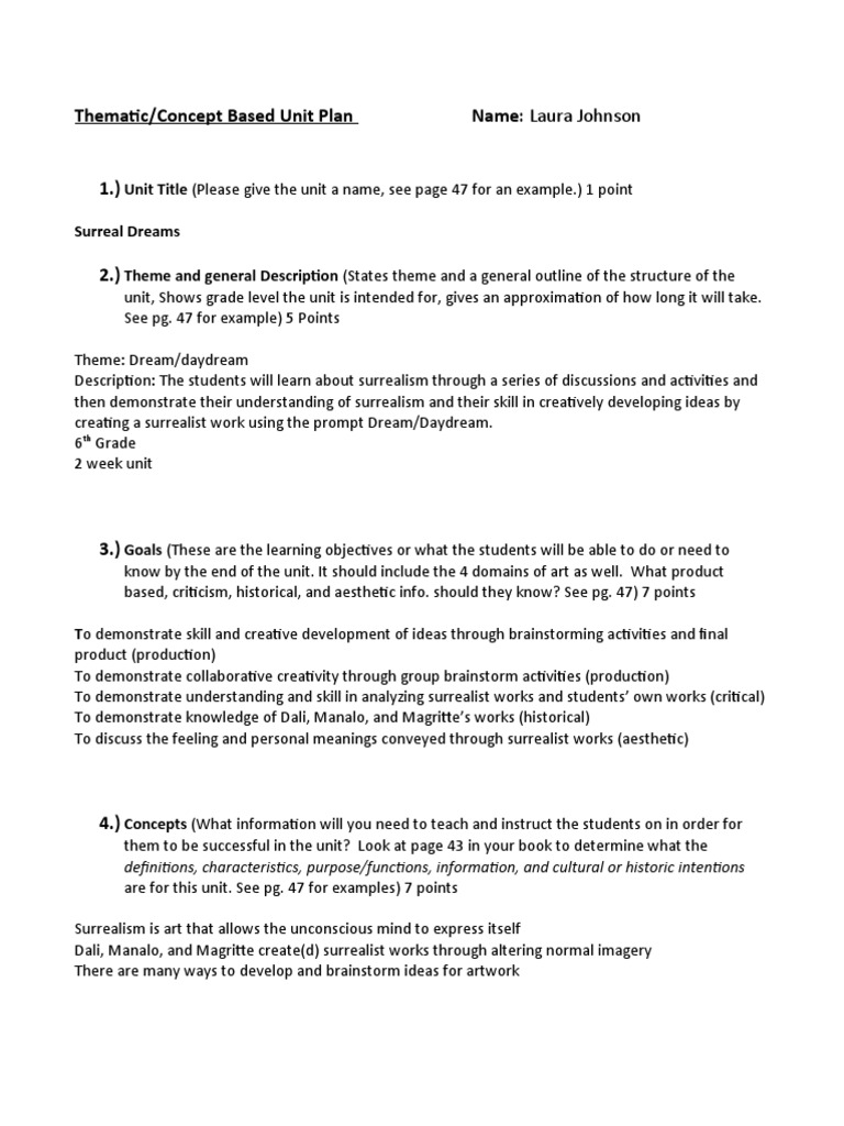 Thematic Concept Based Unit Plan Dream | PDF | Surrealism | Brainstorming