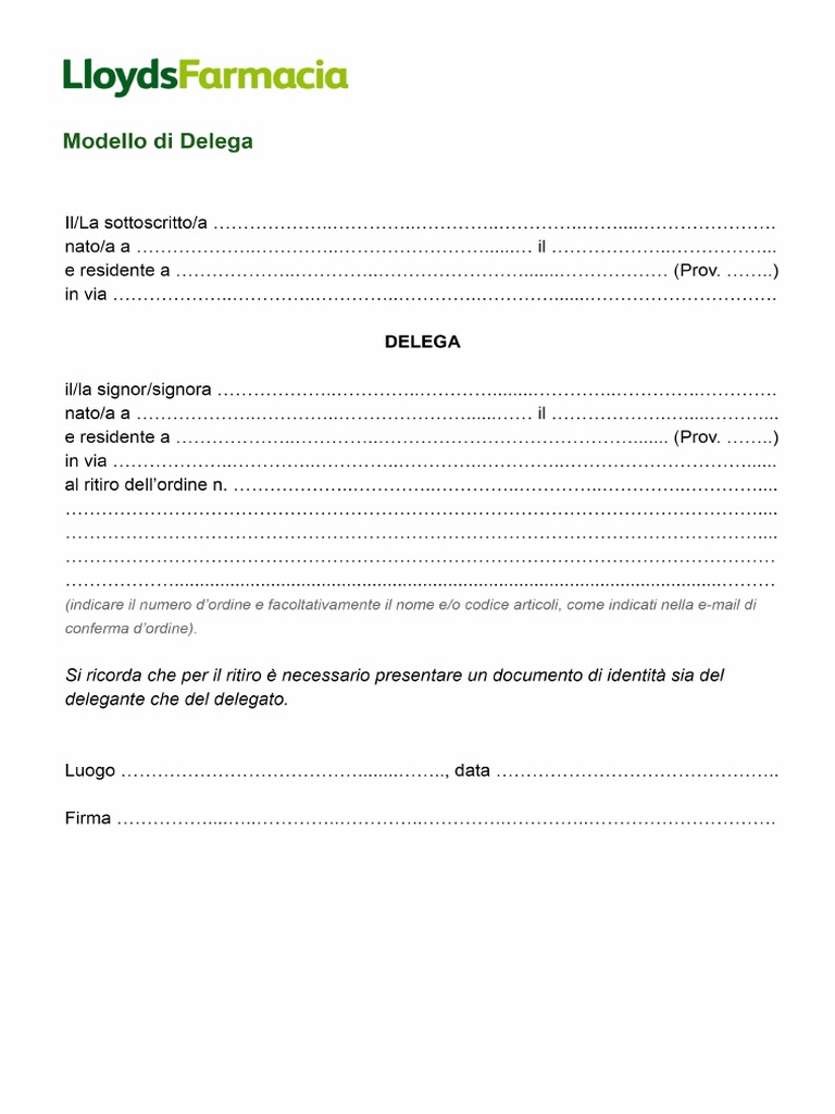 Delega Ritiro Prodotti | PDF