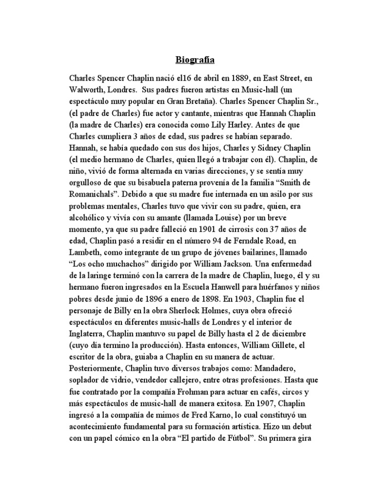 Biografía y Analisis | PDF | Charlie Chaplin