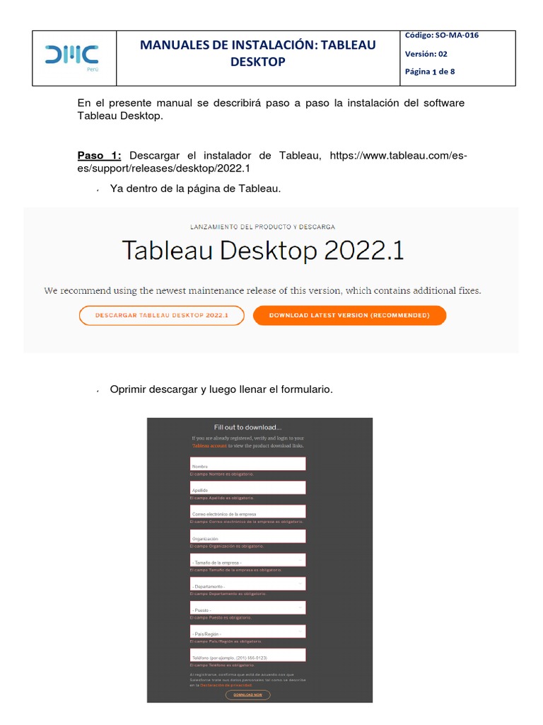 So-Ma-016 V02 Manual de Instalación Tableau Desktop | PDF | Ingeniería de software | Software ...