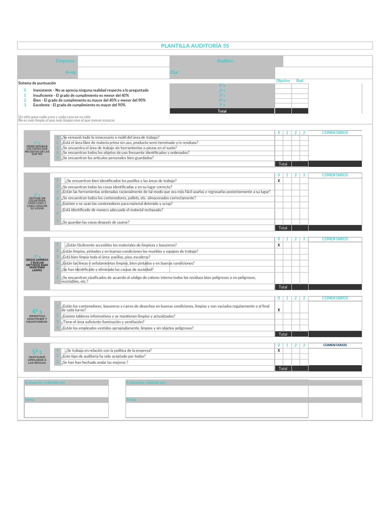 Plantilla Excel Auditoria 5s | PDF