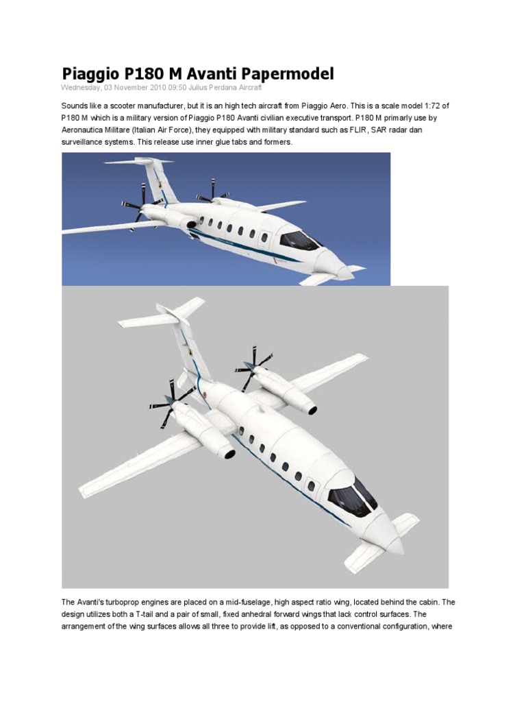 Piaggio P180 M Avanti Papermodel | PDF | Aircraft | Aviation