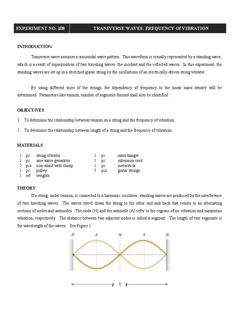 Experiment 108 Transverse Waves - Frequency of Vibration - Online ...