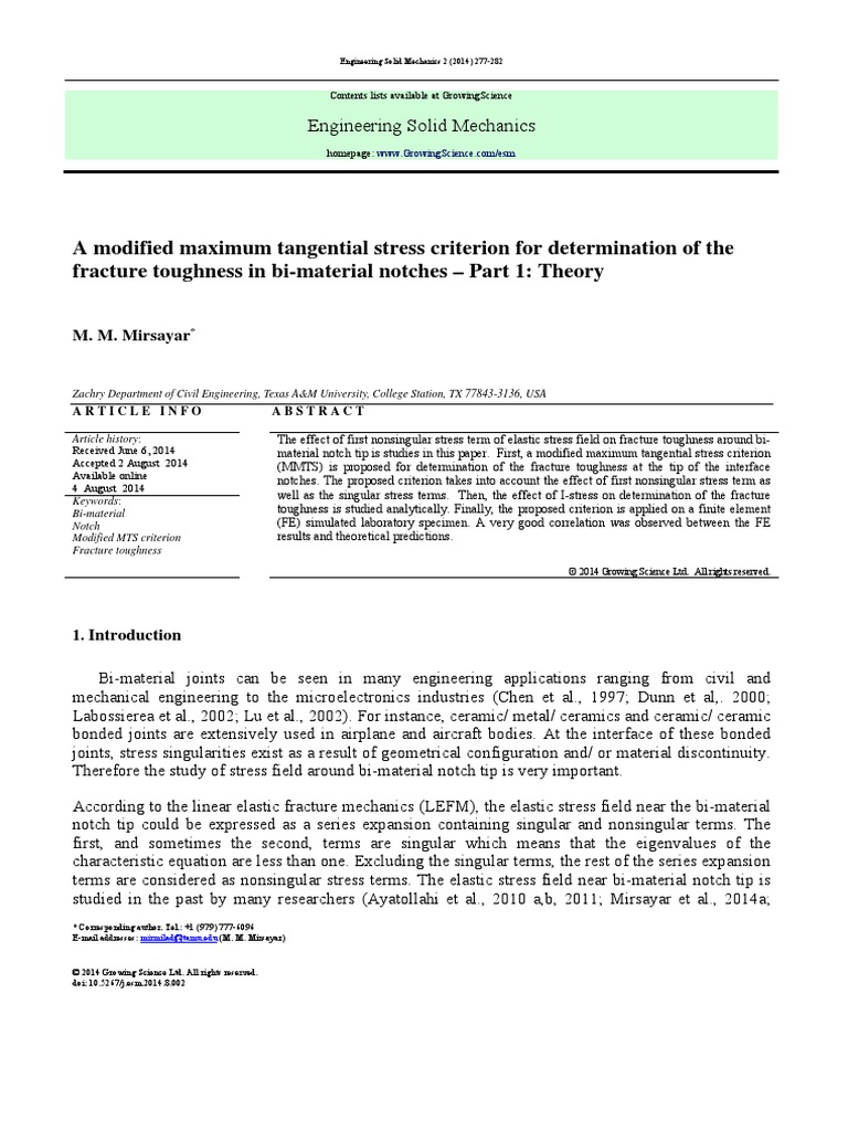 A Modified Maximum Tangential Stress Criterion For Determination of The ...