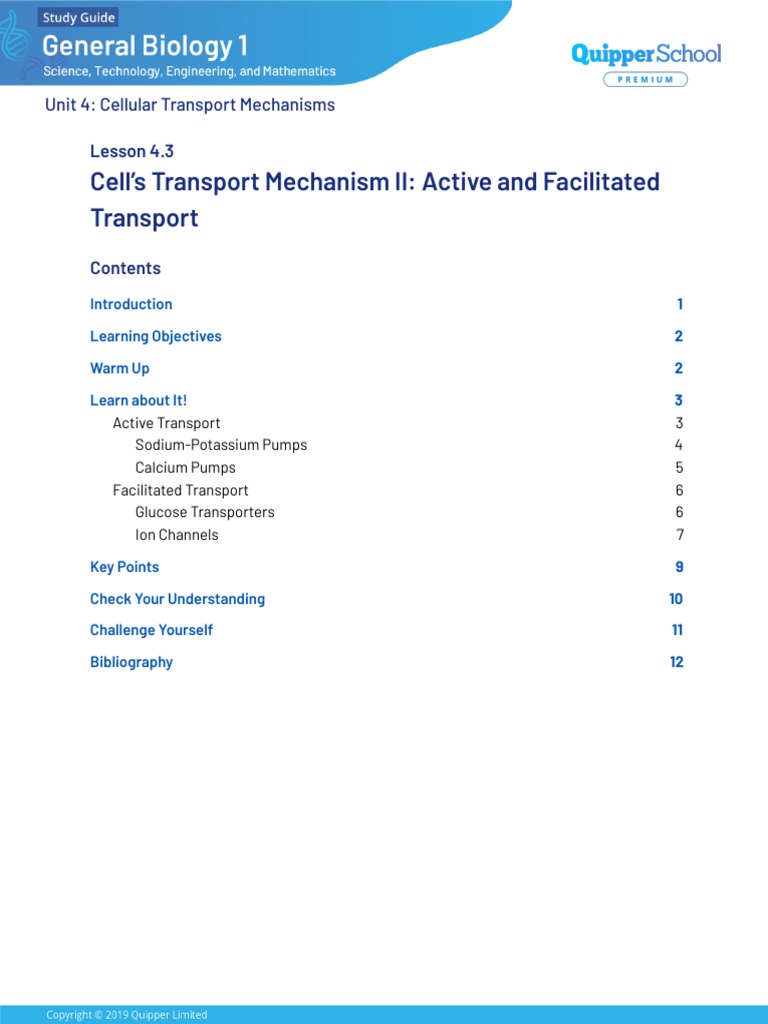 BIO1 - Study Guide 4.3 - Cell Transport Mechanism II - Active and ...