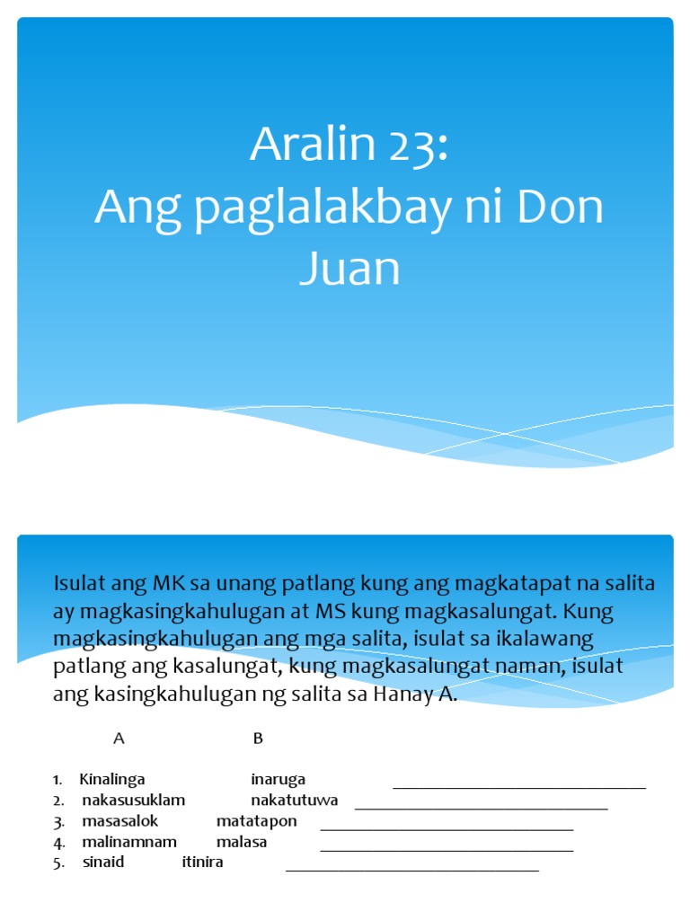 Aralin 23 Ang Paglalakbay Ni Don Juan | PDF Aralin 23 Ang Paglalakbay Ni Don Juan | PDF