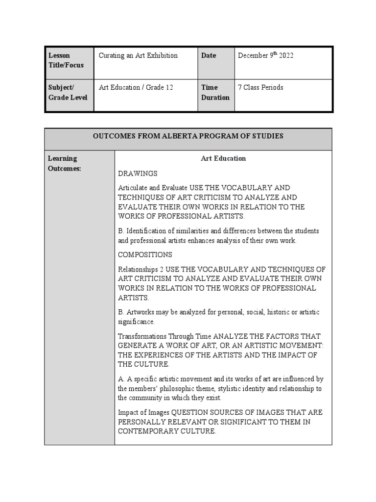 PBL Lesson Plan Grade 12 Art | PDF | Multimedia | Brainstorming